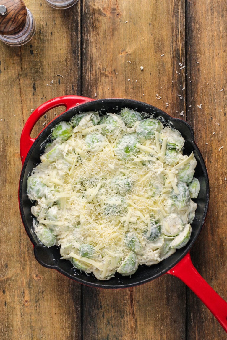 Cheesy Brussel Sprout Casserole (Easy + Low Carb)