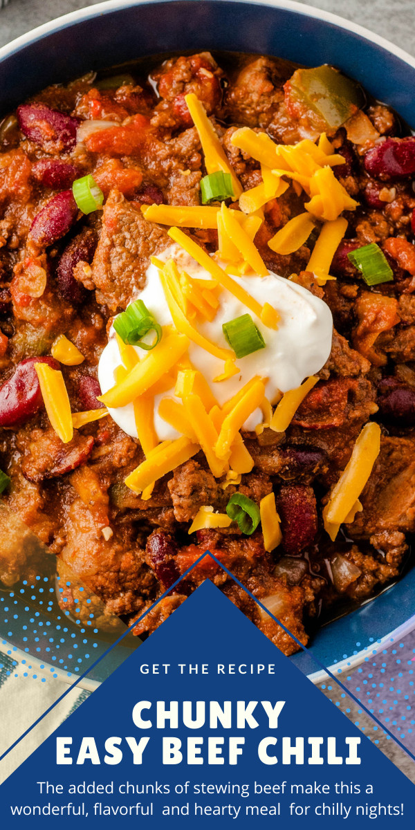 Chunky Chili Recipe with Ground Beef + Stew Beef | The Novice Chef