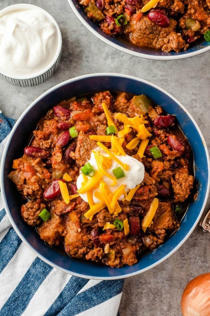 Chunky Chili Recipe with Ground Beef + Stew Beef | The Novice Chef