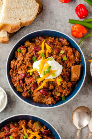 Chunky Chili Recipe with Ground Beef + Stew Beef | The Novice Chef
