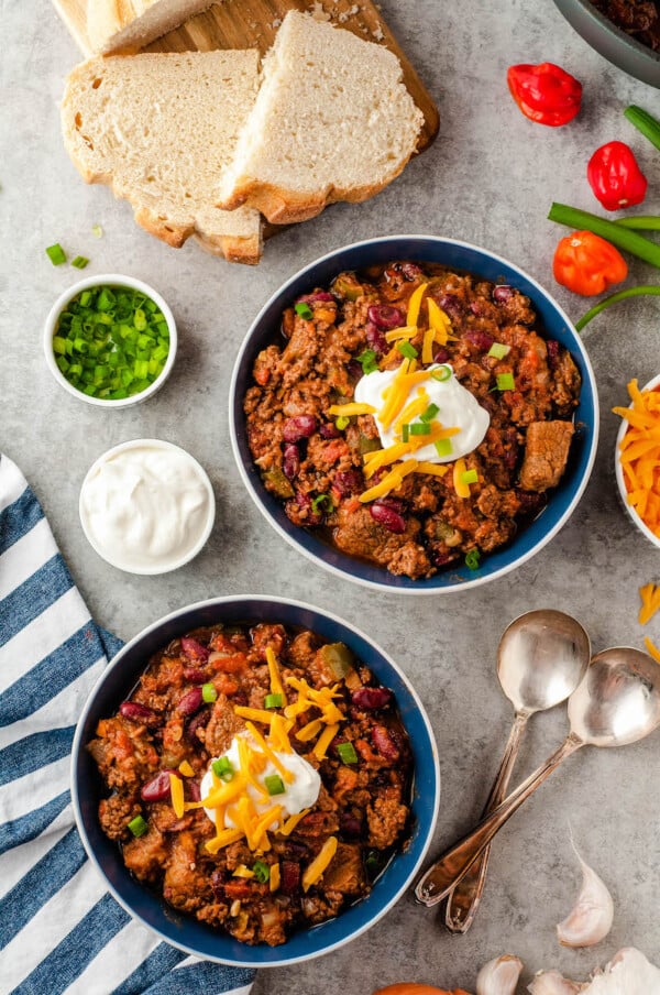 Chunky Chili Recipe with Ground Beef + Stew Beef | The Novice Chef