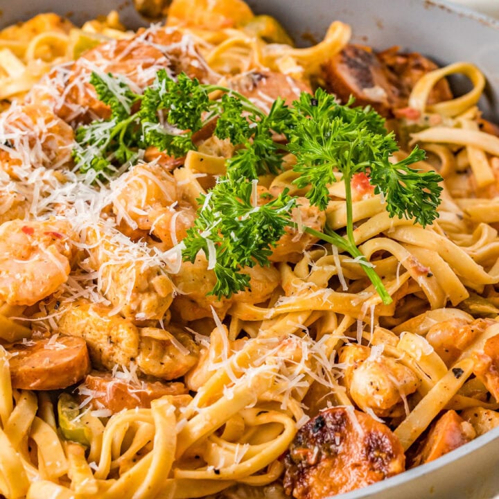 Creamy Cajun Pasta with Sausage, Chicken, and Shrimp!